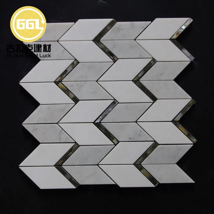 Buy White Marble Mix Nature Abalone Shell Mosaic Tile In Fishbone ...