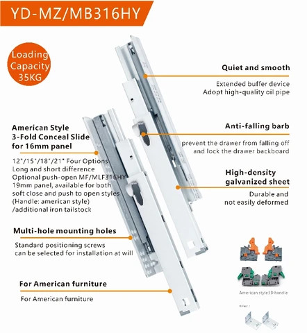 Buy Youdo 3-fold American Style Soft Close Under Mount Concealed Hidden ...