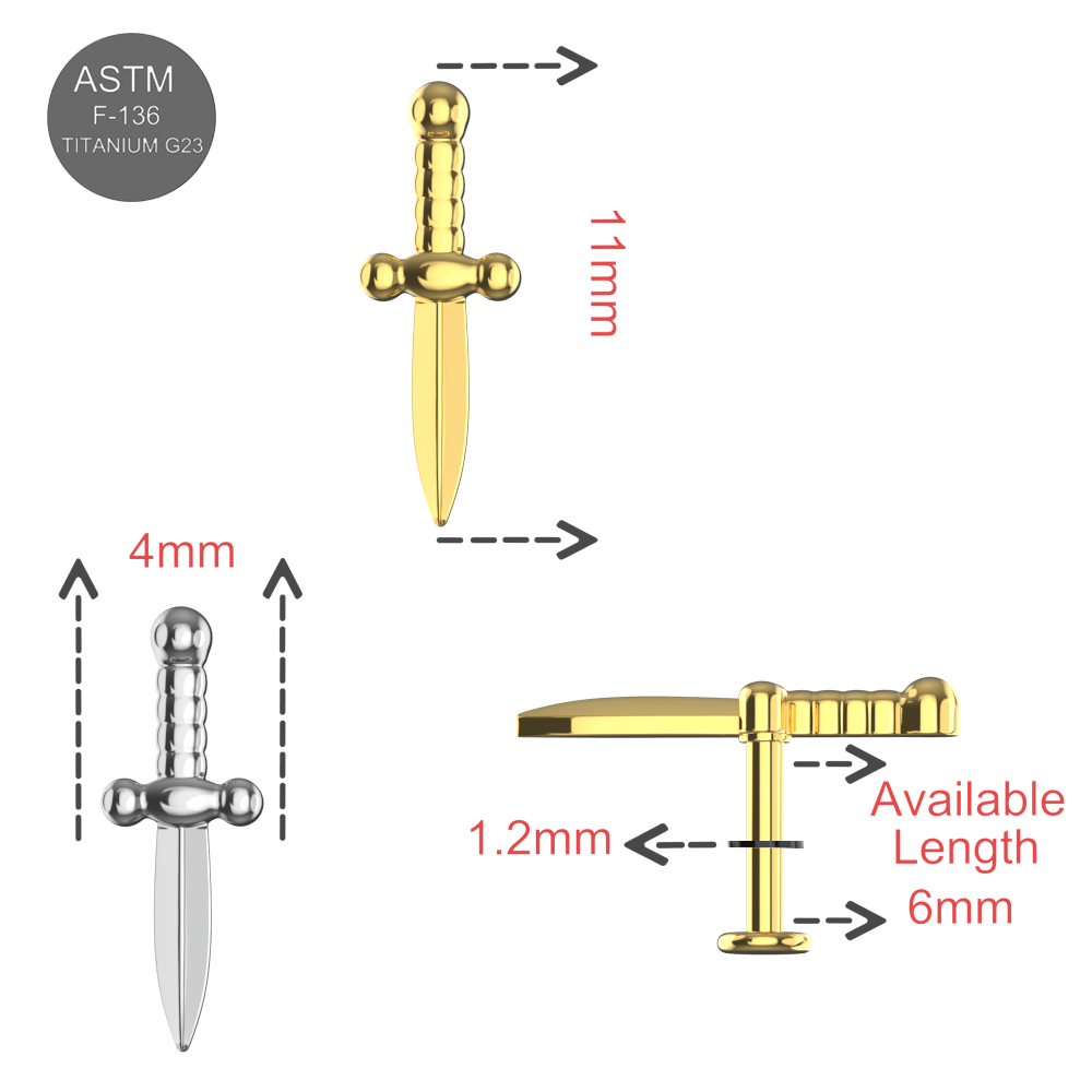 Buy Implant Grade Titanium Internally Threaded Labret Stud With Dagger ...