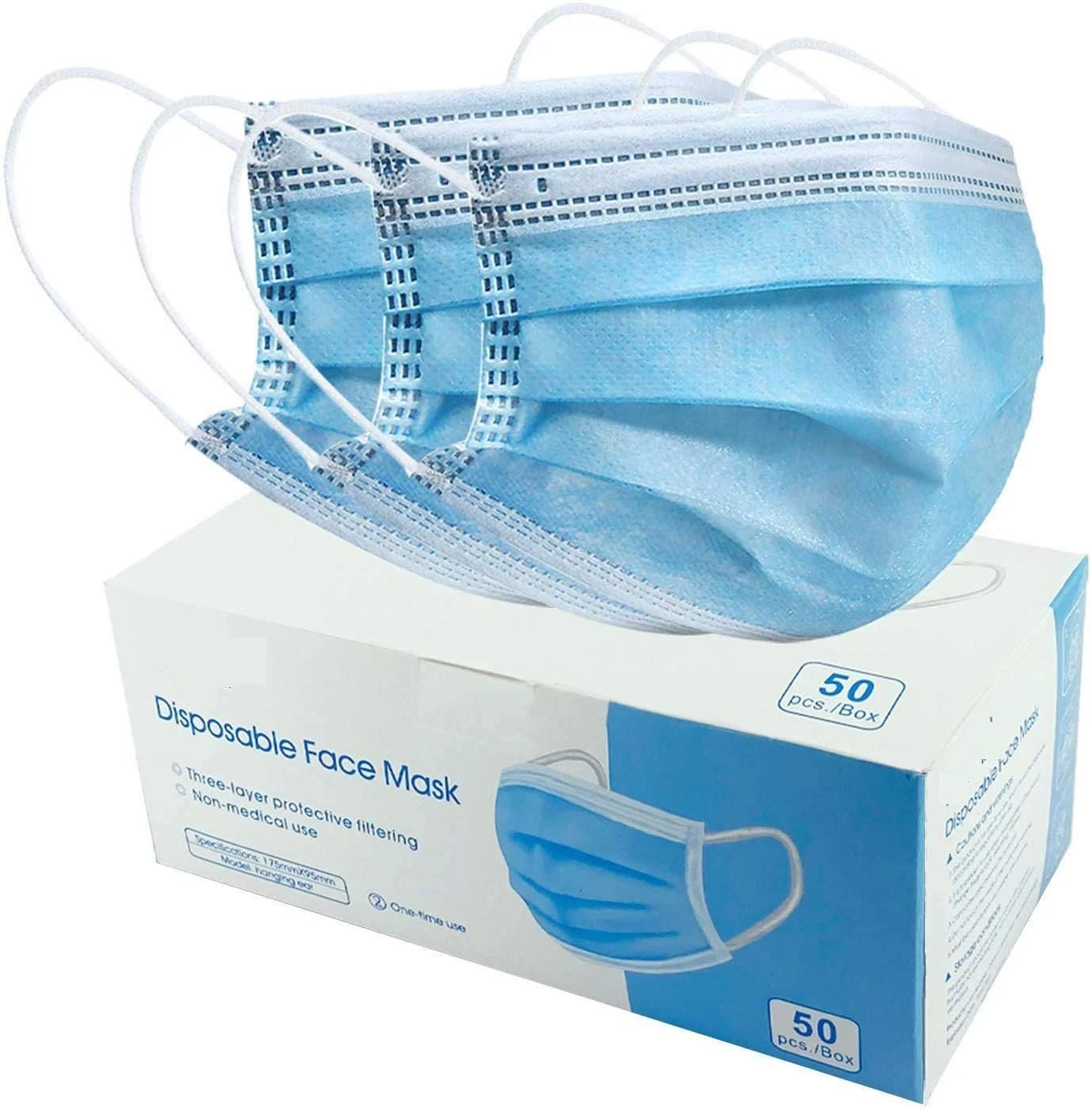 Buy Face Disposable Mask,50 Pcs With Ear Loops Cup 3 Ply Layer Safety ...