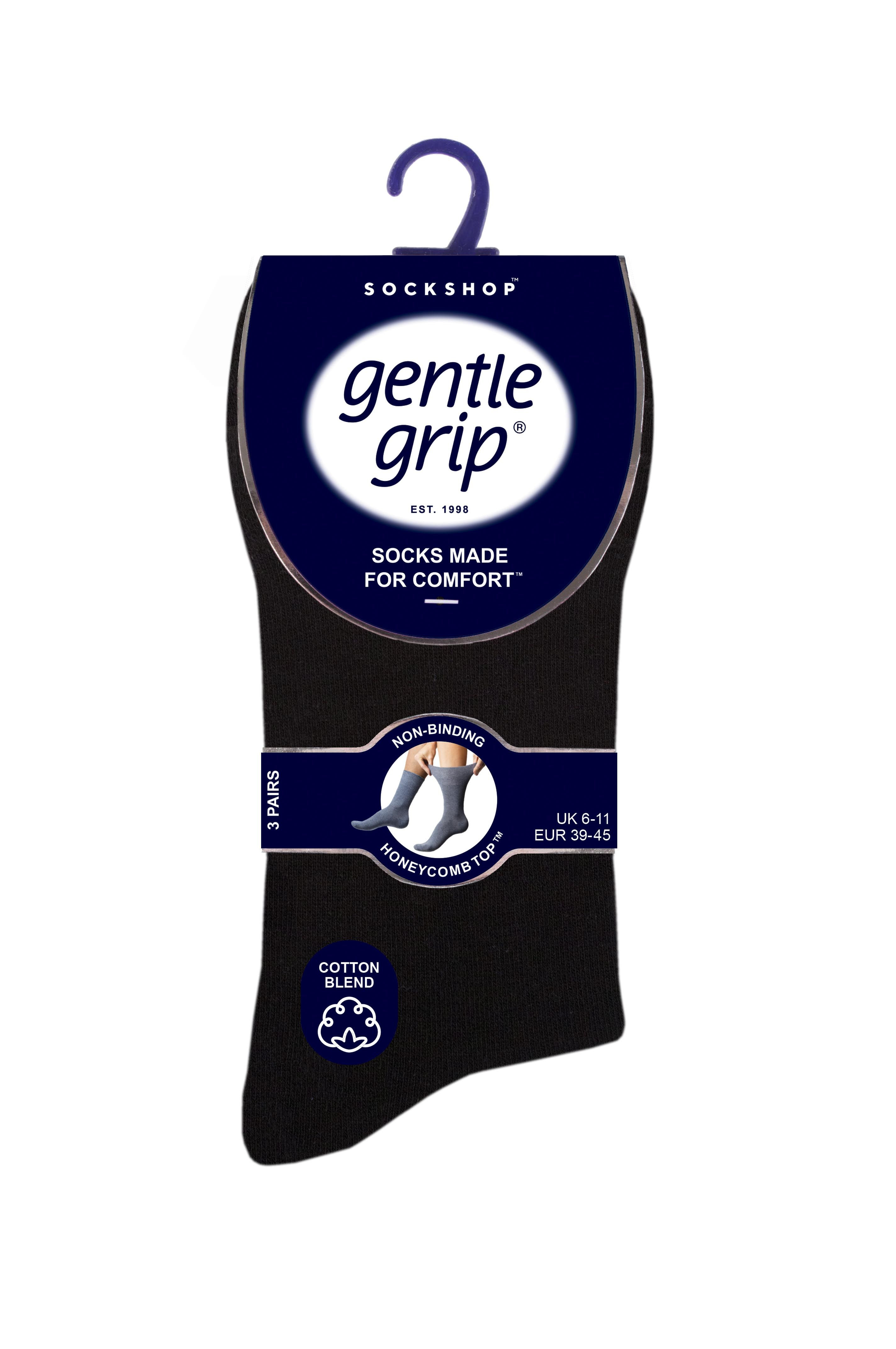 Buy 6-11 Gentle Grip Honeycomb Top Cotton Socks - Black from Drew Brady ...