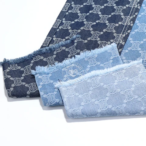 Buy Funnel Shape Cc Pattern Blue 82% Cotton Jacquard Denim Fabric For ...