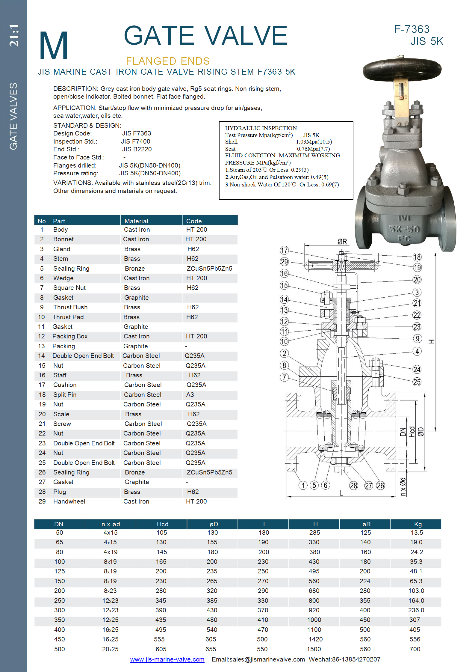 Buy Jis F7363 5k Flange End Jis Marine Cast Iron Gate Valves from ...