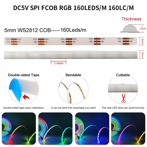 Buy Lighting Dc5v Fcob Rgb Ic Ws2812b 5mm 160leds/m Individually ...