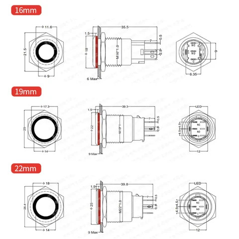 Buy Tri Colors Waterproof Momentary Latching Metal Push Button Switch ...