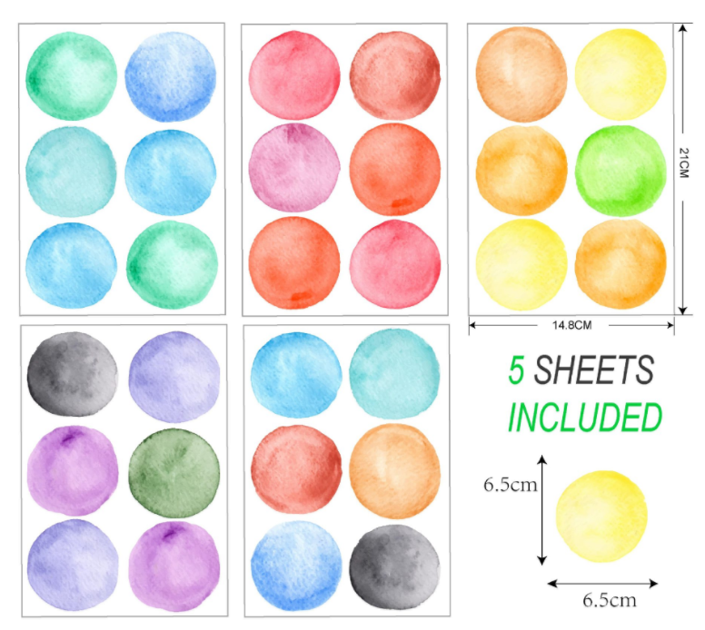 Buy Watercolor Rainbow Polka Dot Decals Sticker - Reusable Decal ...