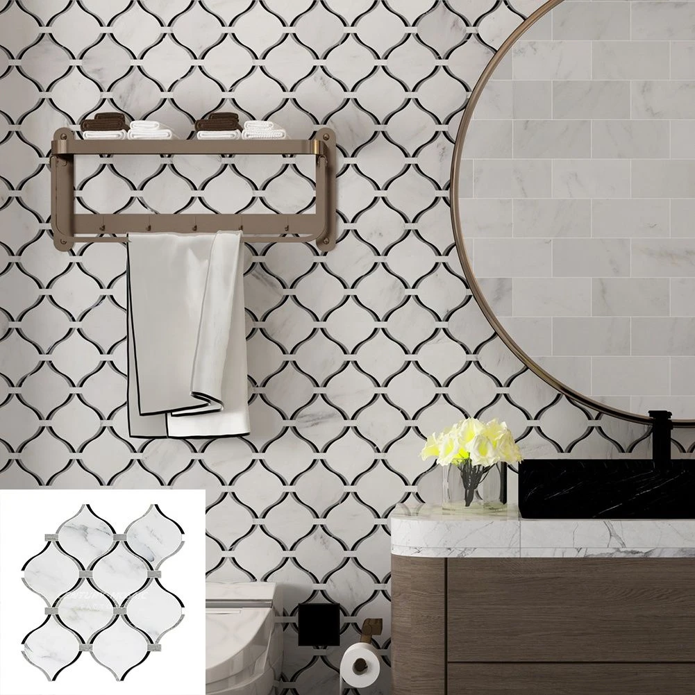 Buy Century Mosaic Time Hourglass Arabesque Marble Waterjet Mosaic Tile ...