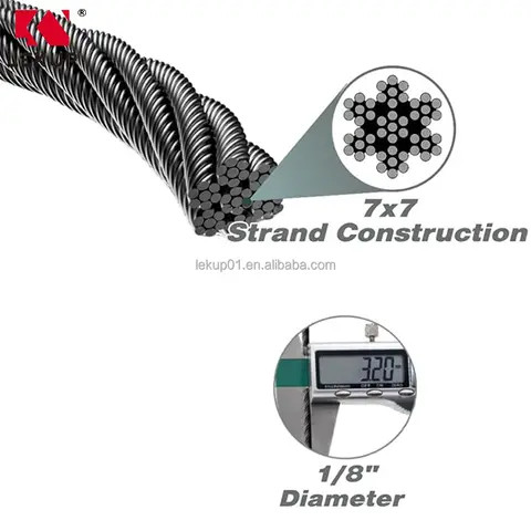 Buy 150ft 1/8" T316 Stainless Steel Aircraft Cable 7x7 Strand Black ...