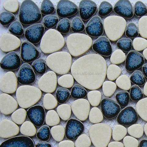 Buy Glazed Blue Mix White Pebble Mosaic Tile Bathroom 8x8 Ceramic Floor ...