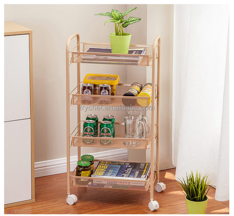 Buy Metal Mesh Rolling Cart, 4-tier Wire Mesh Trolley Cart White/grey ...