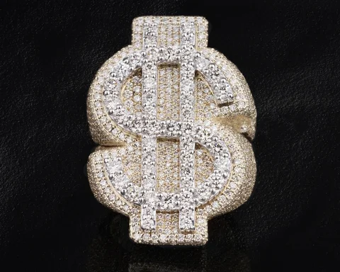 Buy New Design Iced Out Round Cut Vvs Moissanite Diamond Dollar Sign ...
