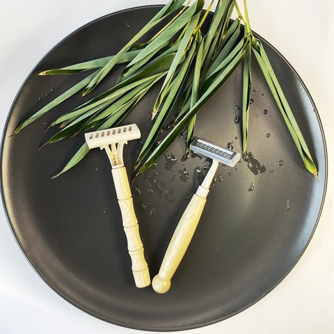 Buy Premium Long Natural Bamboo Handle Double Edge Safety Razor Fits ...
