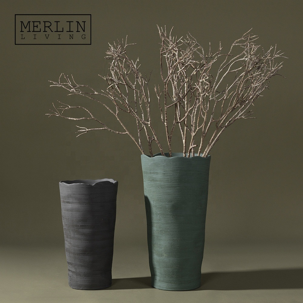 Buy Wholesale Texture Modern Cylinder Vase Ceramic Matte Grey Flower ...