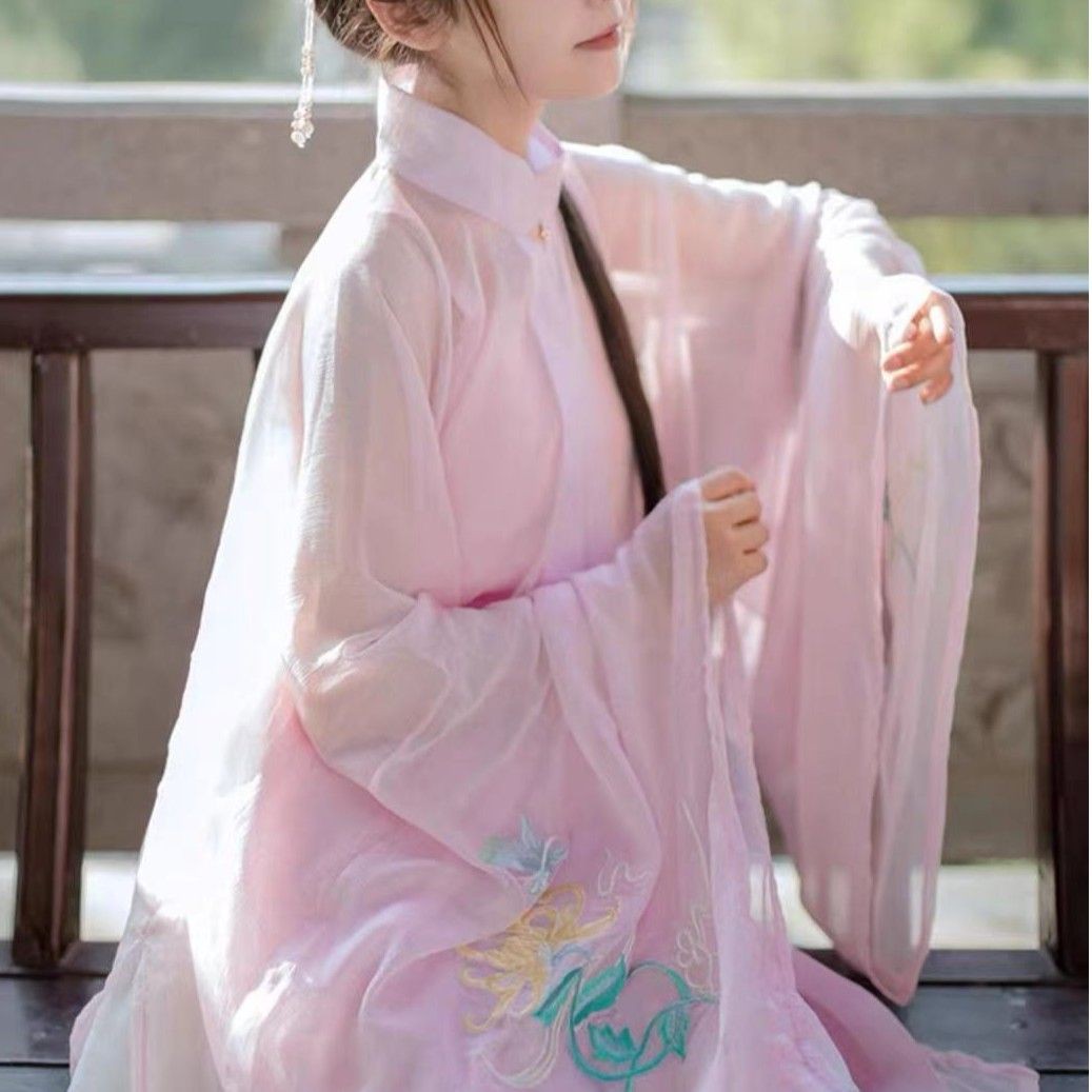 Buy Ming System Hanfu Stand-up Collar Gown Double-breasted Waist-length ...