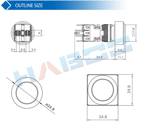 Buy 16mm Button Switch Yellow Ring Head On Off Square Push Button ...