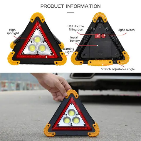 Buy 3in1 Portable Charger Car Triangle Warning Light Roadside Brakedown ...