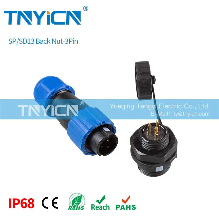 Buy Ip68 Threaded Plastic Panel Mount Sp Sd13 Back Nut 3 Pin M13 Male ...