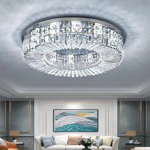 Buy Luxury Round Crystal Ceiling Light Stainless Steel Living Room ...