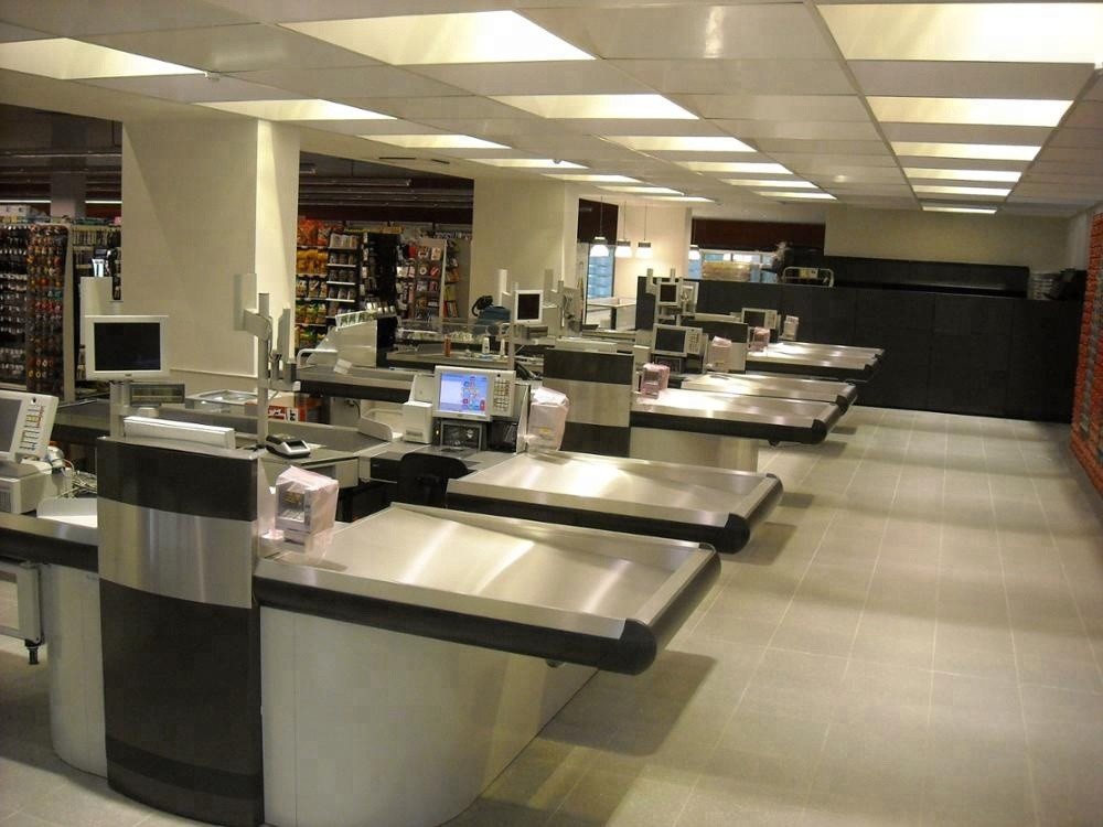 Buy To Your Door Supermarket Fixture Motorized Checkout Counter Cash ...