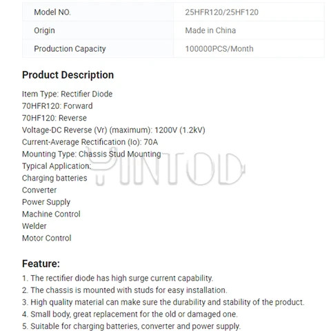 Buy Yintod 25hfr120 25hf120 Rectifier Bridge Diode Rectifier Diode ...