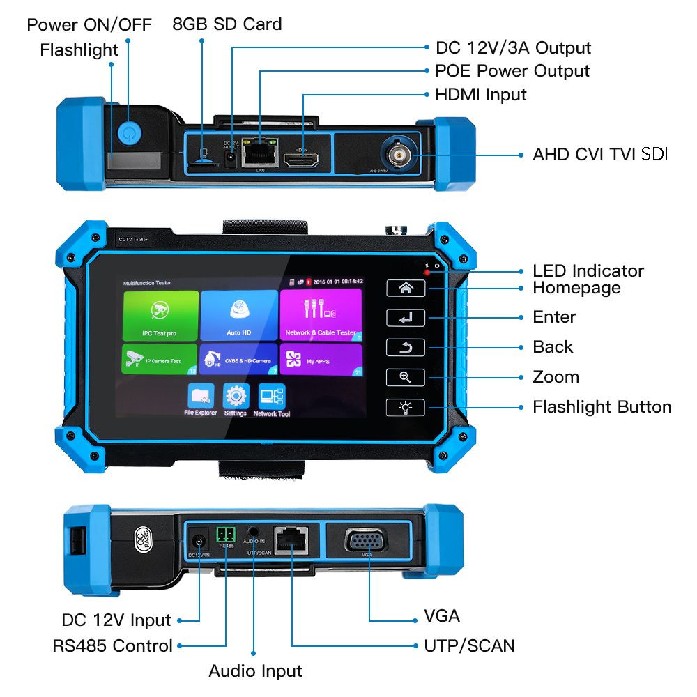Buy 5 Inch Touch Screen 8mp Tvi Cvi Ahd Sdi Ip All In One Cctv Tester ...