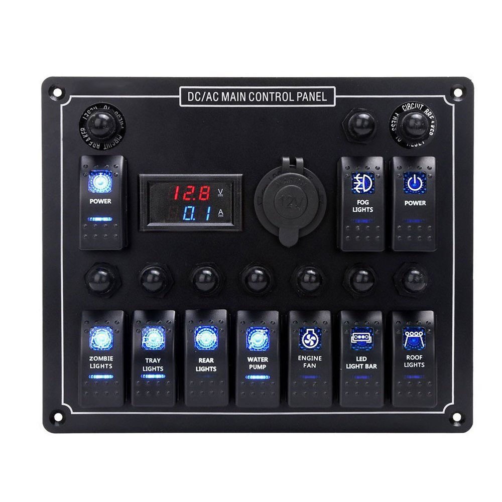 Buy 10 Gang Alluminoum Alloy Rocker Switch Panel With Current Voltage ...