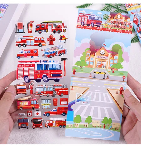 Buy Custom 3d Foam Cartoon Train Bus Taxi Car Fire Truck Sticker Sheets ...