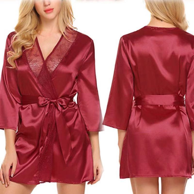Buy Jodimitty Women Sleepwear Lace Bath Robe Quarter Sleeve Ladies ...