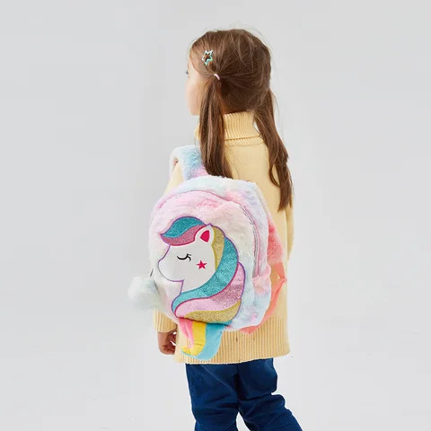 Buy Plush Furry Glitters Unicorn Pop Ball Puller Girl School Bag Winter ...