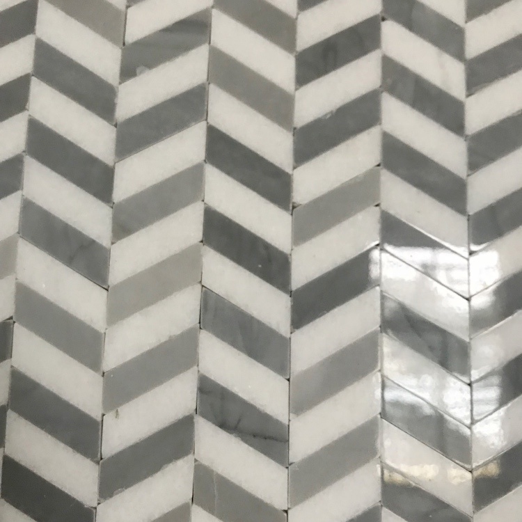 Buy Polished White And Gery Marble Fish Bone Mosaic Tiles For Kitchen ...