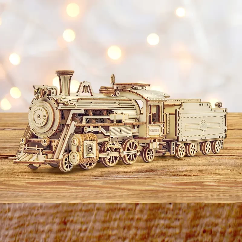 Buy Steam Train Wooden Mechanical Puzzle Creative Diy Car Model ...