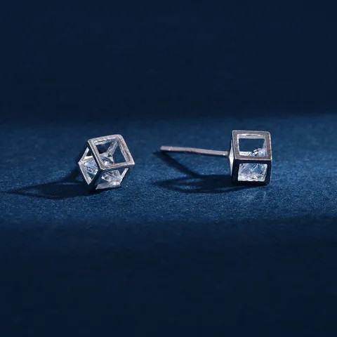 Buy Custom Earrings Jewelry Rhodium Plated Cubic Zirconia Cubic Cube Stud Earring 925 Sterling ...