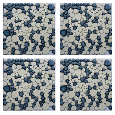Buy Glazed Blue Mix White Pebble Mosaic Tile Bathroom 8x8 Ceramic Floor ...