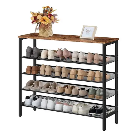 Buy Hoobro Shoe Storage Rack, Retro 5 Tier Shoe Unit With Adjustable ...