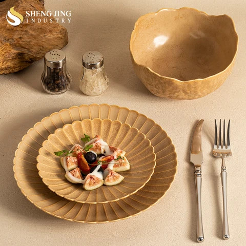 Buy Japanese Retro Kiln Ceramic Dinnerware Steak Main Plates Simple ...