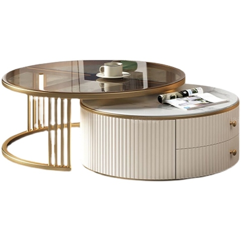 Buy Modern Design Glass Marble Coffee Table With Lockers Golden Metal ...
