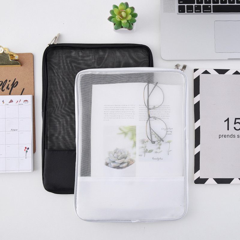Buy Nylon Translucent Mesh File Pocket File Zipper Bag Stationery File ...
