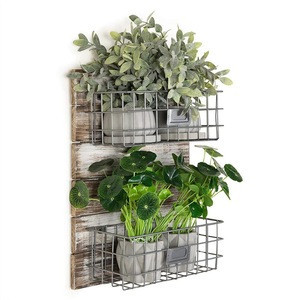 Buy Rustic Wood Metal Wire Wall-mounted Storage Basket Rack With Label ...