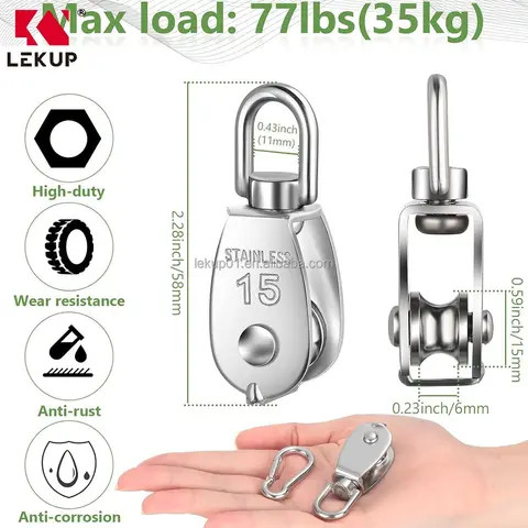 Buy Wire Rope Single Roller Lifting Crane Swivel Hook Pulley 304 ...