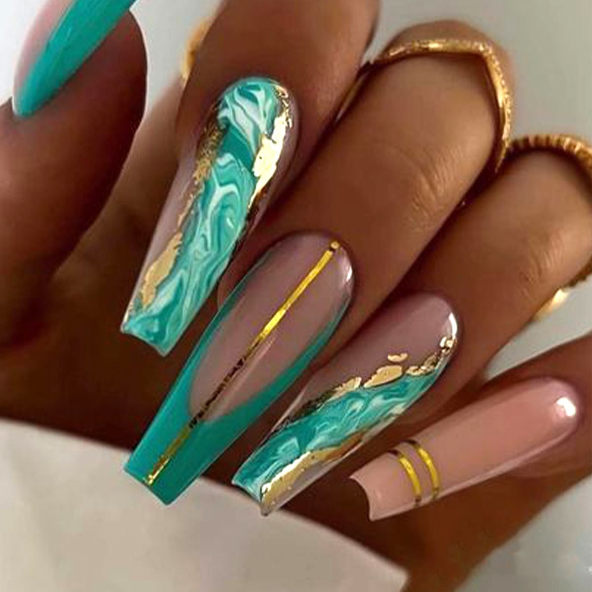 Buy Cross-border Green Marble Smudge Nail Art Wearable Nail Wholesale ...