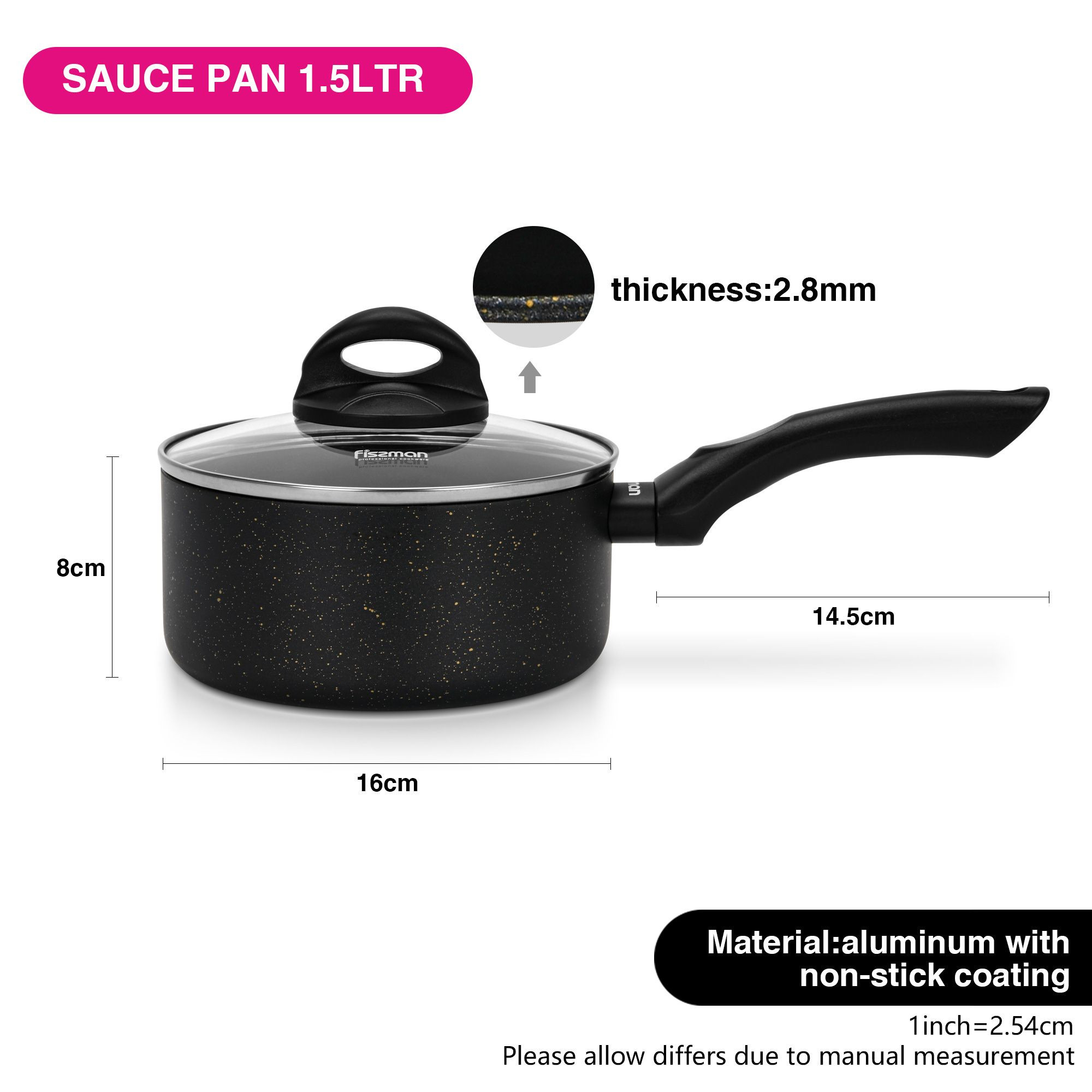 Buy 14439 Fissman Sauce Pan Forde 16x8 Cm / 1.5 Ltr With Glass Lid ...