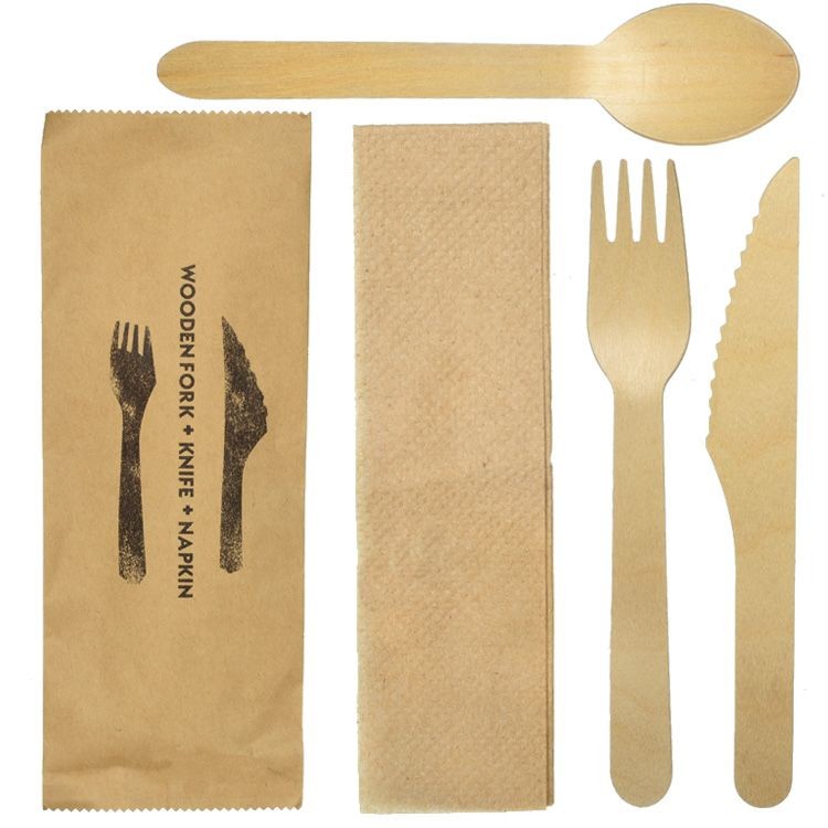 Buy Kraft Paper Warpped Cutlery Set 100 Forks, 100 Spoons 200 Piece ...