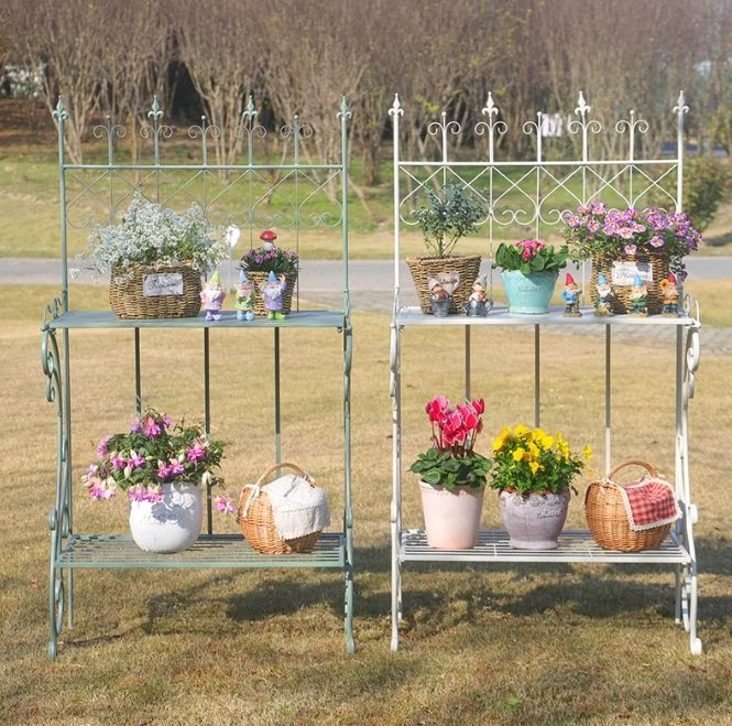 Buy Antique Patio Garden Rustic Metal Plant Stand Flower Shelf Garden ...