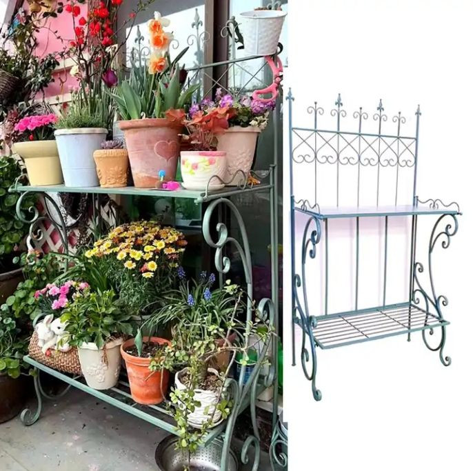 Buy Antique Patio Garden Rustic Metal Plant Stand Flower Shelf Garden ...