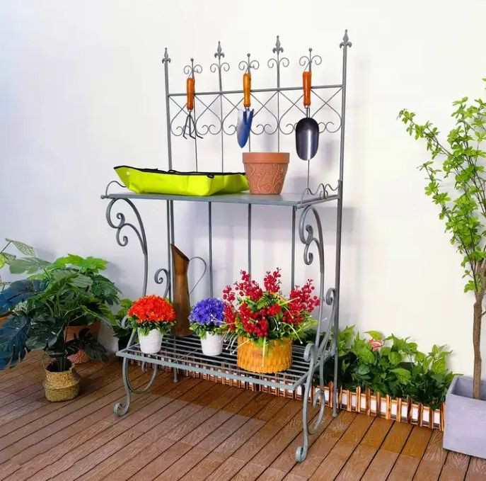 Buy Antique Patio Garden Rustic Metal Plant Stand Flower Shelf Garden ...