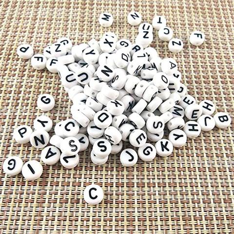 Buy 7mm Diy Black White Acrylic Alphabet Letter Column Shape Beads For ...