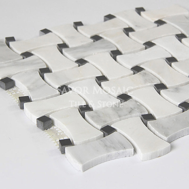 Buy Classical Basketweave Natural Marble White And Black Mosaic Tile ...
