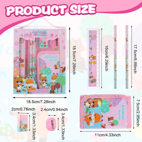 Buy Cute Animals Kawaii School Supplies Set 2 Pencils Pencil Sharpener ...