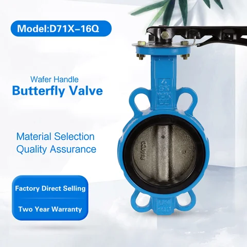 Buy D71x-16q Handle Butterfly Valve Ductile Iron Manual Wafer Type Soft Seal Butterfly Valve ...