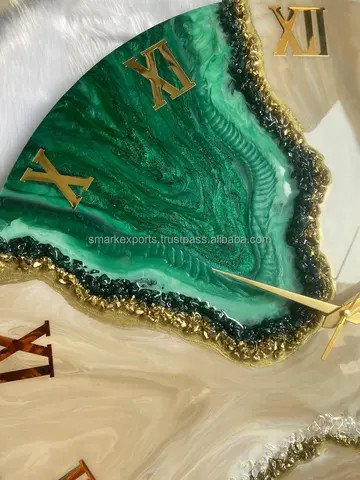 Buy "emerald Gilded Geode: Modern Minimalistic Resin Art Wall Clock ...